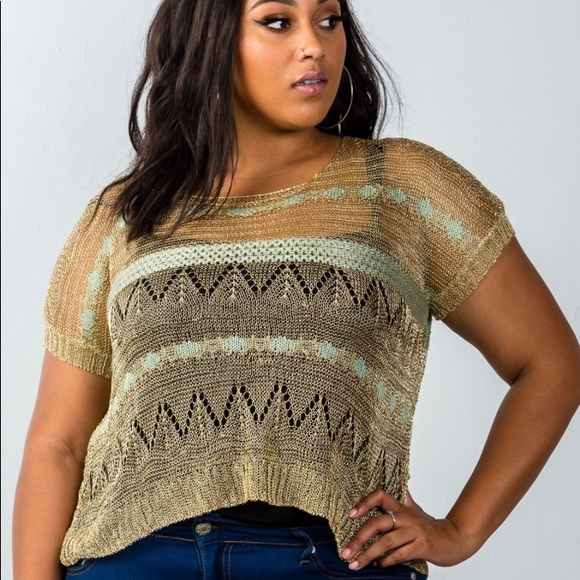 Kristin Miles | Tops | Plus Size Gold Metallic Knitted Top Gorgeous ...
